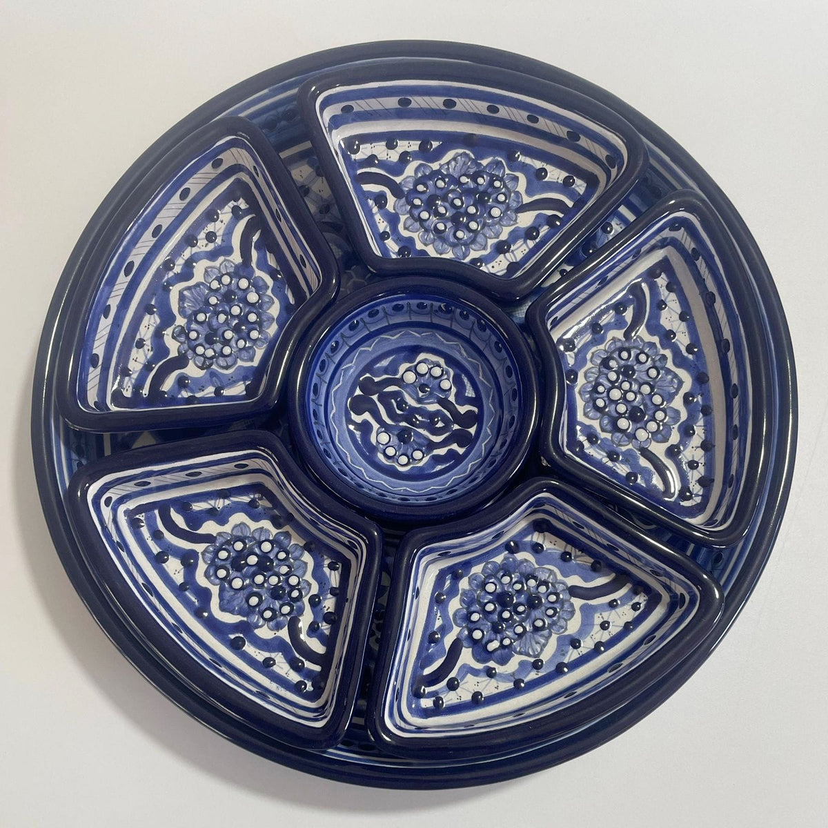 BOTANERO REDONDO DE 7 PIEZAS FONDO TRADICIONAL FLORES AZUL COBALTO ...