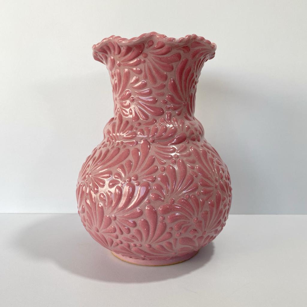 FLORERO ONDAS FONDO ROSA DECORADO ROSA MIK 20 CM – Talavera Salazar