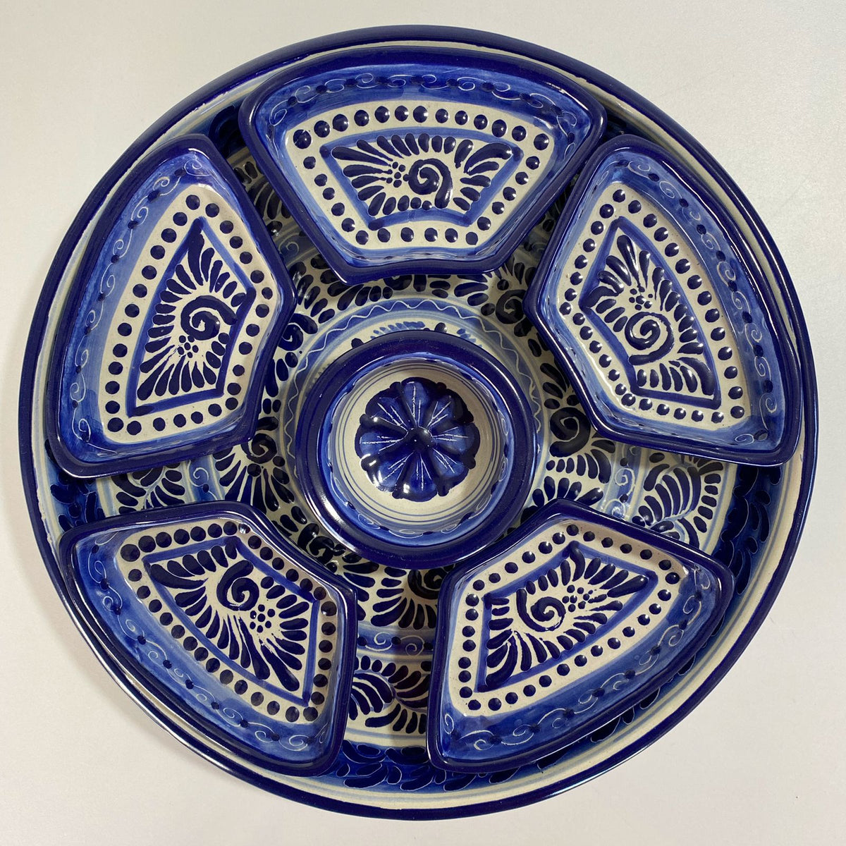 BOTANERO REDONDO DE 7 PIEZAS FONDO TRADICIONAL FLOR AL CENTRO AZUL COB ...