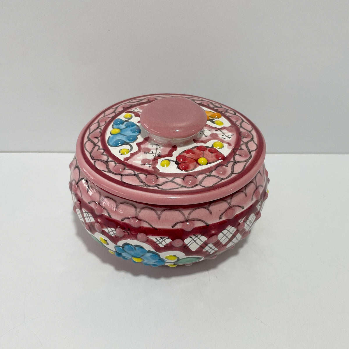 ALHAJERO TAPA BOTON FONDO TRADICIONAL DECORADO ROSA FLORES MULTICOLOR ...