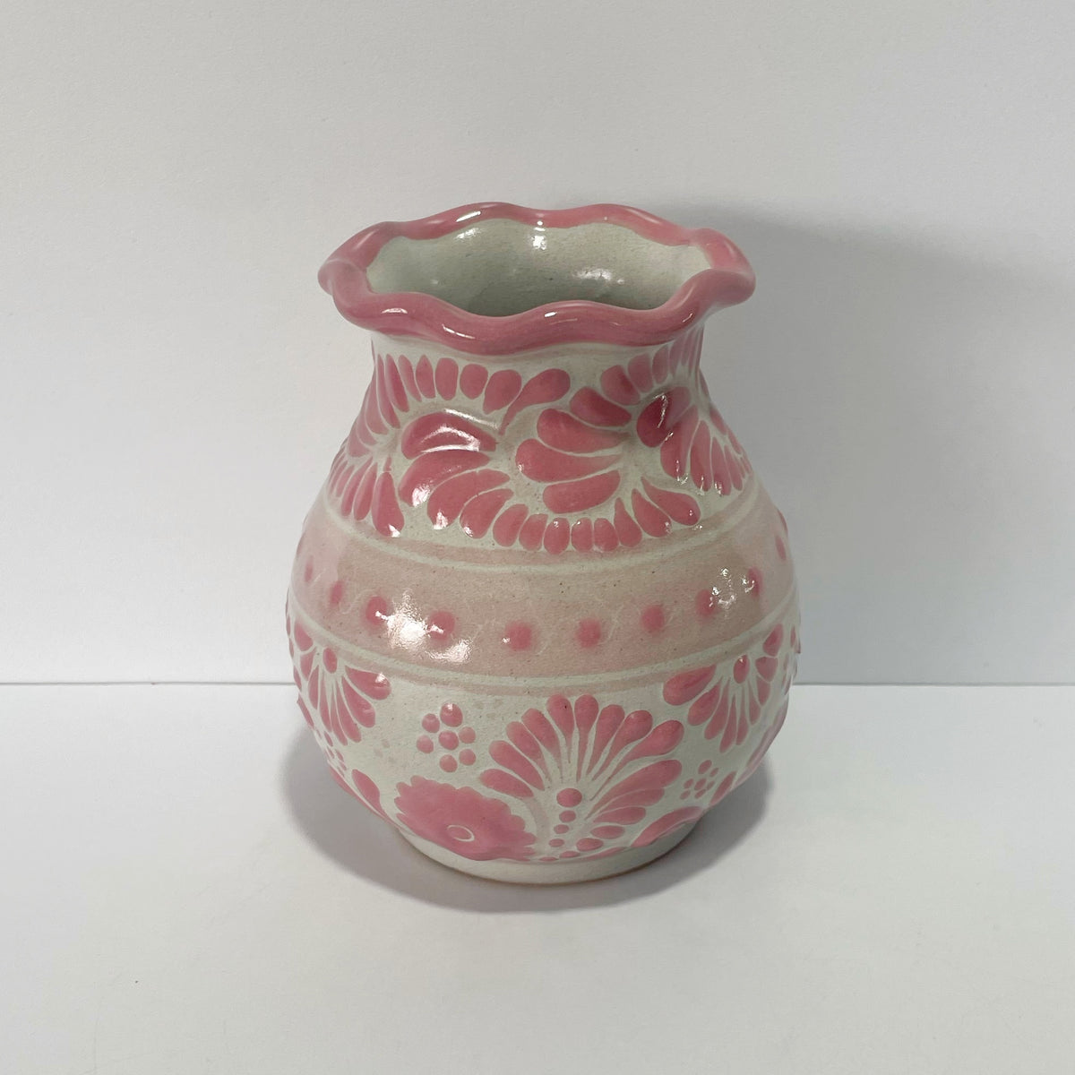FLORERO ONDAS FONDO BLANCO CENEFA ROSA 12 CM – Talavera Salazar